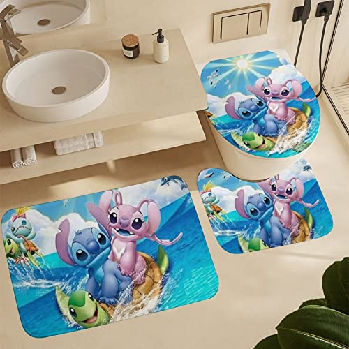 fmsnupz Cartoon Shower Curtain 4PCS Set, Cute Bathroom Decor with Non-Slip Rugs, Toilet Lid Cover and Bath Mat, Waterproof Fabric Shower Curtains with 12 Hooks, 70.8"x70.8"