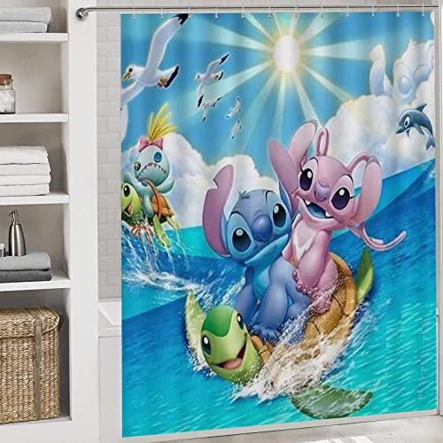 fmsnupz Cartoon Shower Curtain 4PCS Set, Cute Bathroom Decor with Non-Slip Rugs, Toilet Lid Cover and Bath Mat, Waterproof Fabric Shower Curtains with 12 Hooks, 70.8"x70.8"