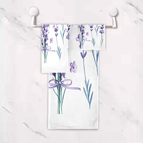 ALAZA Purple Lavender Flower Butterfly Towel Bathroom Sets 3 Piece Bath Towel Sets1 Bath Towel 1 Hand Towel 1 Washcloth Soft Luxury Absorbent Decorative Towels for Beach Gym Spa