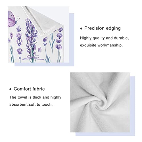 ALAZA Purple Lavender Flower Butterfly Towel Bathroom Sets 3 Piece Bath Towel Sets1 Bath Towel 1 Hand Towel 1 Washcloth Soft Luxury Absorbent Decorative Towels for Beach Gym Spa