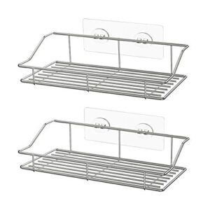 smartake 2-pack shower caddy, adhesive bathroom shelf wall mounted, no drilling strong shower caddies kitchen racks - stainless steel storage organizers (9.9 inches), silver