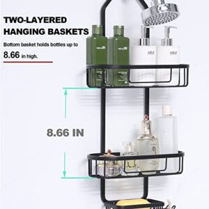 Hukalw Black Shower Caddy Over Head, Hanging Shower Caddy with Soap Dish for Bathroom, Rustproof Stainless Steel Hanging Shower Organizer for inside shower