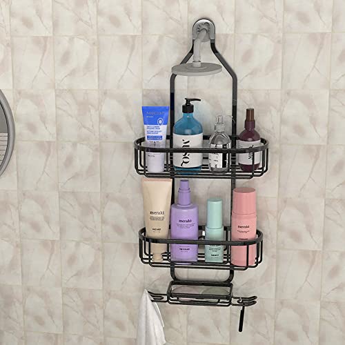 Hukalw Black Shower Caddy Over Head, Hanging Shower Caddy with Soap Dish for Bathroom, Rustproof Stainless Steel Hanging Shower Organizer for inside shower