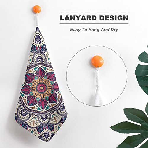 Lurnise Hand Towel Mandala Hand Towels Dish Towel Lanyard Design for Bathroom Kitchen Sports