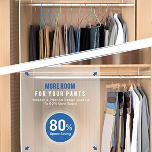 Pants Rack Hanger Space Saving - 3 Pack, HODOLA Wooden Pants Clothes Hanger, Jeans Hangers Space Saving with Multi-Layer Swing Arm, Multiple Hanger Closet Organizer Suit for Scarves, Slacks, Trouser