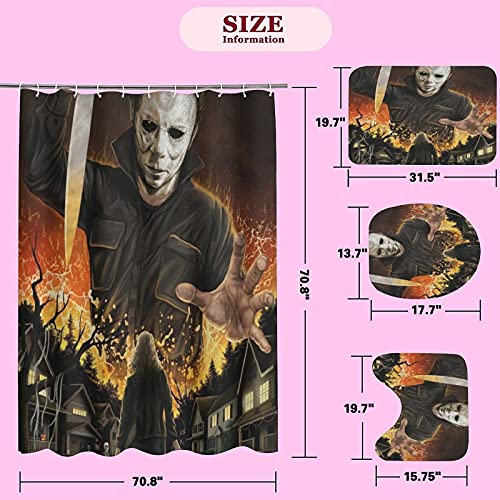 HUIHSVHA 4 Piece Halloween Shower Curtain Sets with Non-Slip Rug, Toilet Lid Cover and Absorbent Carpet Bath Mat, Waterproof Fabric Shower Curtains with 12 Hooks for Bathroom Decor, 70.8"X70.8"