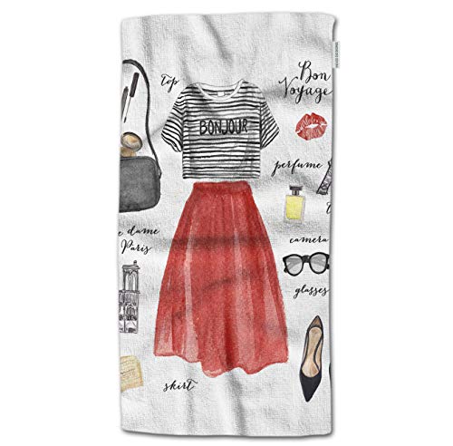 HGOD DESIGNS Hand Towel Paris,Paris Girl Style with Shirt Shoes Eiffel Tower and Bag Glasses Hand Towel Best for Bathroom Kitchen Bath and Hand Towels 30" Lx15 W