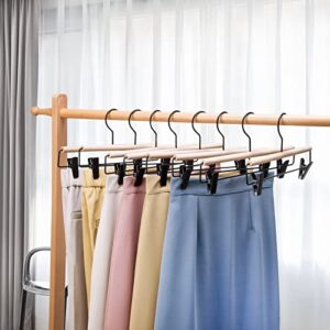 Nature Smile Deluxe Beech Wooden Pants Hangers Bottom Hanger Jeans Hanger Trousers Skirt Hanger with 2-Adjustable Black Matt Clips and Hook 20 Pack (Natural Wood+Black Metal)