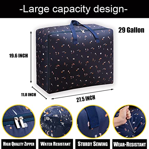 Heavy Duty Extra Large Storage Bags, Blue Moving Bags Totes with Zippers for Clothing Blanket Storage, Dorm College Supplies, Clothes Storage Bins, 2 Pack