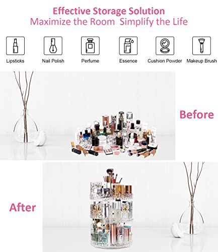 DreamGenius Makeup Organizer, 360 Degree Rotating Perfume Organizer, Adjustable Makeup organizers and storage with 8 Layers, Fits Makeup Brushes Lipsticks and Jewelry, Clear Acrylic