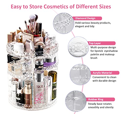 DreamGenius Makeup Organizer, 360 Degree Rotating Perfume Organizer, Adjustable Makeup organizers and storage with 8 Layers, Fits Makeup Brushes Lipsticks and Jewelry, Clear Acrylic