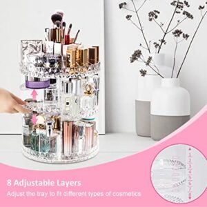 DreamGenius Makeup Organizer, 360 Degree Rotating Perfume Organizer, Adjustable Makeup organizers and storage with 8 Layers, Fits Makeup Brushes Lipsticks and Jewelry, Clear Acrylic