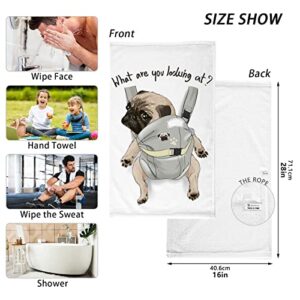 ALAZA Pug Dog in Back Carrier W/ Quote Hand Towels for Bathroom 1OO% Cotton 2 pcs Face Towel 16 x 28 inch, Absorbent Soft & Skin-Friendly