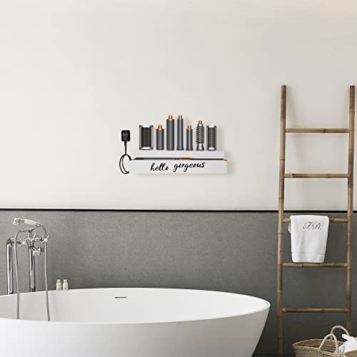 Storage Holder for Dyson Airwrap, Farmhouse Curling Iron Accessories Rack Wall Mount, Wood Hair Wrap Styler Tools Holder, Vacuum Attachments Display Stand for Bathroom Organizer (White)