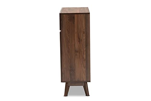 Baxton Studio Hartman Mid-Century Modern Walnut Brown Finished Wood Shoe Cabinet