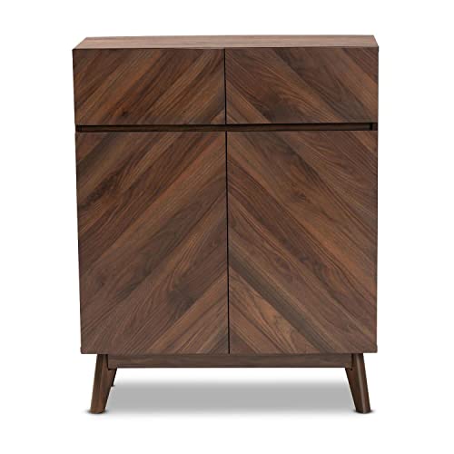 Baxton Studio Hartman Mid-Century Modern Walnut Brown Finished Wood Shoe Cabinet