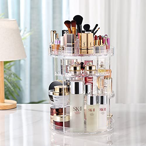 AMEITECH Makeup Organizer, 360 Degree Rotating Adjustable Cosmetic Storage Display Case with 8 Layers Large Capacity, Fits Jewelry, Makeup Brushes, Lipsticks and More, Clear Transparent