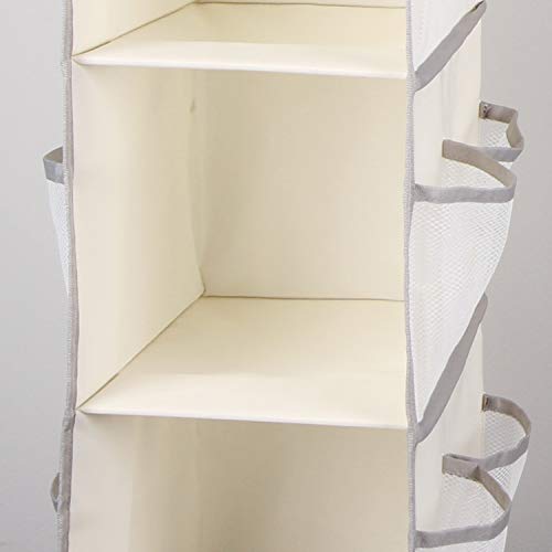 Astro 4-Shelf Hanging Closet Organizer with 8 Side Pockets, Collapsible Hanging Closet Shelves, Hanging Organizer for Closet, Ivory, 821-27