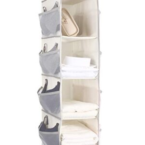 Astro 4-Shelf Hanging Closet Organizer with 8 Side Pockets, Collapsible Hanging Closet Shelves, Hanging Organizer for Closet, Ivory, 821-27