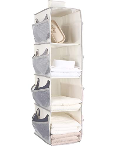 Astro 4-Shelf Hanging Closet Organizer with 8 Side Pockets, Collapsible Hanging Closet Shelves, Hanging Organizer for Closet, Ivory, 821-27