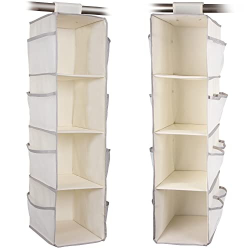 Astro 4-Shelf Hanging Closet Organizer with 8 Side Pockets, Collapsible Hanging Closet Shelves, Hanging Organizer for Closet, Ivory, 821-27