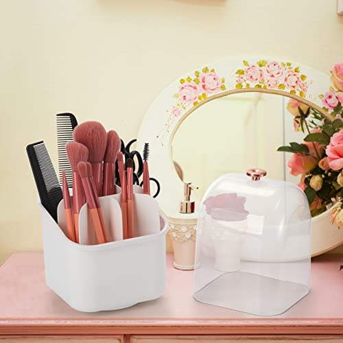 Fasmov 2 Pack Makeup Brush Holder Organizer, 360 Rotating Makeup Organizer with Clear Cover Cosmetics Storage Display Case, 8 Compartment Cosmetic Display Case for Vanity Desktop Bathroom Countertop