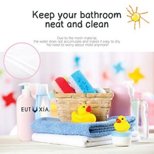 Eutuxia Bath Toy Organizer, Quick Dry Hanging Mesh Net Bathtub Storage with 4 Pockets & 4 Adhesive Hooks for Kids Toys and Bathroom Essentials. Shower Caddy for Decor, Fun, Educational, 19.76" x 14"