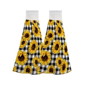 sunflower hanging kitchen towel hand towels 2 pcs tie loop black white plaid for washcloth absorbent soft for bathroom restroom