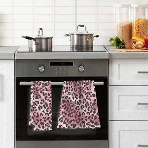 ALAZA Pink Leopard Print Cheetah Tie Dye Hand Towels for Bathroom 1OO% Cotton 2 pcs Face Towel 16 x 28 inch, Absorbent Soft & Skin-Friendly