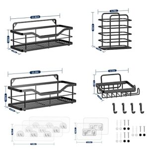 Befoco 4 Pack Shower Caddy, Shower Organizer and Soap Holder Shower Shelves Toothbrush Holder with Adhesive Stainless Steel Bathroom Storage Rack with Hooks, Shower Shelf for Inside Shower Black