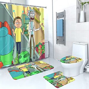 szzhnc 4 piece funny shower curtain sets with 12 hooks for fresh color luxury bathroom sets decor, non-slip rugs and toilet mat lid rug ,cartoon theme waterproof(72x72'') (ruike-scs-30228-05)