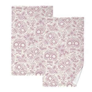 alaza pink sugar skull day of the dead hand towels for bathroom 1oo% cotton 2 pcs face towel 16 x 28 inch, absorbent soft & skin-friendly