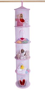 5 tier storage organizer - 12" x 59" - hang in your children’s room or closet for a fun way to organize kids toys or store gloves, shawls, hats and mittens. attaches easily to any rod. (pink)