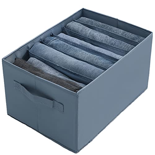 MAIYA TOWN Wardrobe Clothes Organizer for Folded Clothes with Handle, Jeans Sweater Organizer for Closet Drawer Organizers for Clothing Pants T-shirt Kids Clothes (7 Grids Blue), Grey (BAC12)