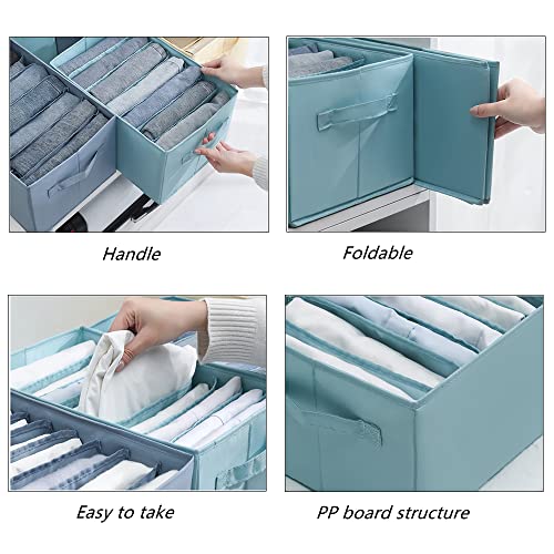 MAIYA TOWN Wardrobe Clothes Organizer for Folded Clothes with Handle, Jeans Sweater Organizer for Closet Drawer Organizers for Clothing Pants T-shirt Kids Clothes (7 Grids Blue), Grey (BAC12)