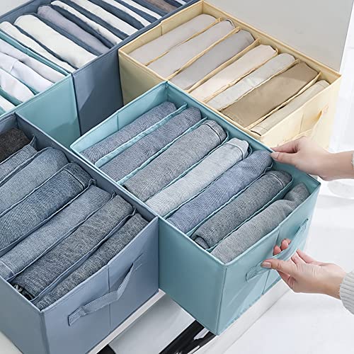 MAIYA TOWN Wardrobe Clothes Organizer for Folded Clothes with Handle, Jeans Sweater Organizer for Closet Drawer Organizers for Clothing Pants T-shirt Kids Clothes (7 Grids Blue), Grey (BAC12)