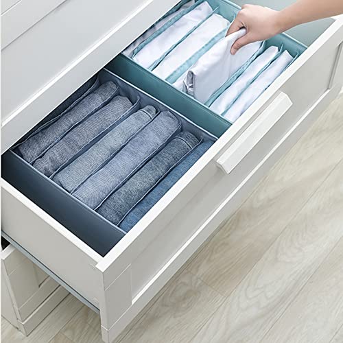 MAIYA TOWN Wardrobe Clothes Organizer for Folded Clothes with Handle, Jeans Sweater Organizer for Closet Drawer Organizers for Clothing Pants T-shirt Kids Clothes (7 Grids Blue), Grey (BAC12)