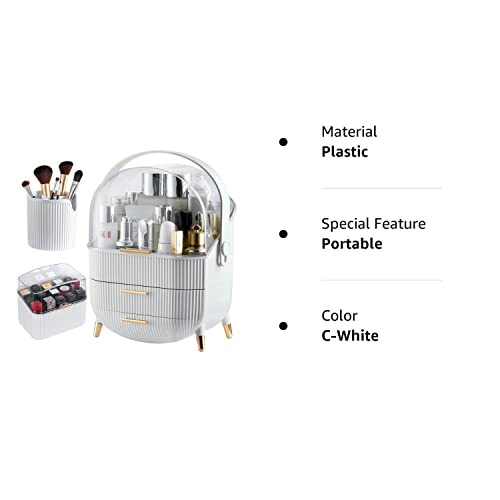 CANITORON Makeup Storage Organizer,Cosmetics Display Case with Brush,Lipstick Organizer and Transparent Cover,SkinCare Organizers for Bathroom Countertop,Bedroom Vanity Desk and Travel -T3 White.