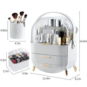 CANITORON Makeup Storage Organizer,Cosmetics Display Case with Brush,Lipstick Organizer and Transparent Cover,SkinCare Organizers for Bathroom Countertop,Bedroom Vanity Desk and Travel -T3 White.