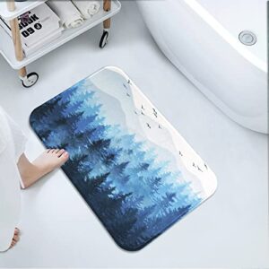 Accnicc Blue and White Misty Forest Shower Curtain Bundle with Blue Misty Forest Small Bathroom Rugs Mat Non-Slip Bath Rugs