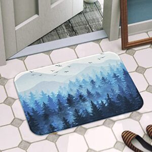 Accnicc Blue and White Misty Forest Shower Curtain Bundle with Blue Misty Forest Small Bathroom Rugs Mat Non-Slip Bath Rugs