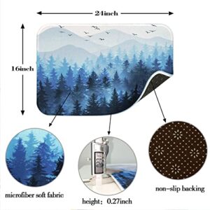 Accnicc Blue and White Misty Forest Shower Curtain Bundle with Blue Misty Forest Small Bathroom Rugs Mat Non-Slip Bath Rugs