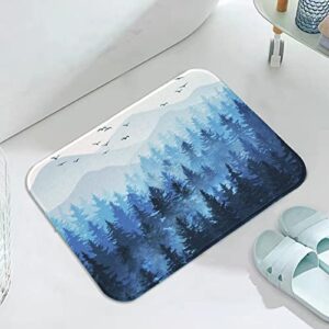 Accnicc Blue and White Misty Forest Shower Curtain Bundle with Blue Misty Forest Small Bathroom Rugs Mat Non-Slip Bath Rugs