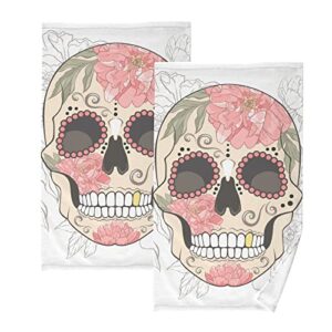 alaza floral sugar skull day of dead hand towels for bathroom 1oo% cotton 2 pcs face towel 16 x 28 inch, absorbent soft & skin-friendly