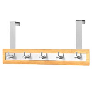 toilettree products bamboo wood & stainless steel over the door towel rack, 5 hooks