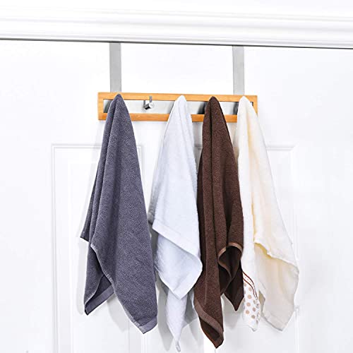 ToiletTree Products Bamboo Wood & Stainless Steel Over The Door Towel Rack, 5 Hooks