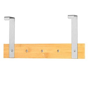 ToiletTree Products Bamboo Wood & Stainless Steel Over The Door Towel Rack, 5 Hooks