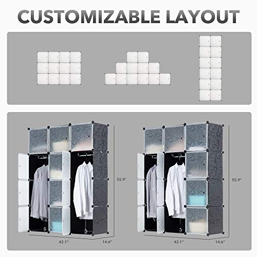 Work-It! Modular Wardrobe | Portable Clothes Closet and Dresser Garment Rack | Storage Organizer Bedroom Armoire Cubby Shelving Unit Multifunction Cabinet DIY Furniture, Black, 12 Cubes