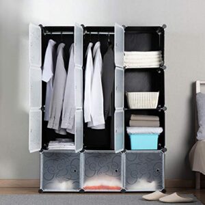 Work-It! Modular Wardrobe | Portable Clothes Closet and Dresser Garment Rack | Storage Organizer Bedroom Armoire Cubby Shelving Unit Multifunction Cabinet DIY Furniture, Black, 12 Cubes