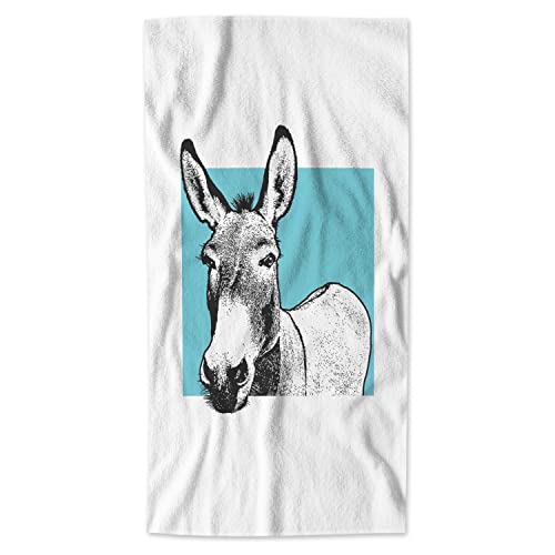 AOYEGO Donkey Towels Portrait of Cute Farm Animal Donkey Head Black White Turquoise Bathroom Kitchen Hand Towels Beach Bath Face Towels for Yoga Swim Golf 15x30 Inch